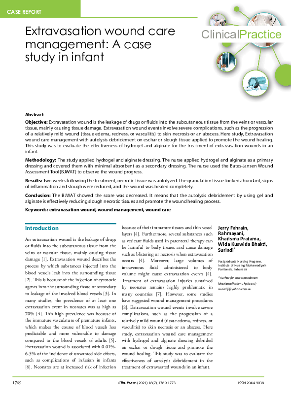 (PDF) Extravasation Wound Care Management: A Case study in Infant