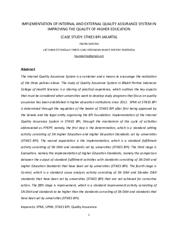 (DOC) IMPLEMENTATION OF INTERNAL AND EXTERNAL QUALITY ASSURANCE SYSTEM ...