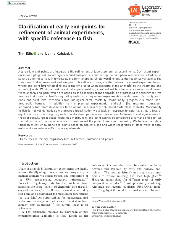 (PDF) Clarification of early end-points for refinement of animal ...