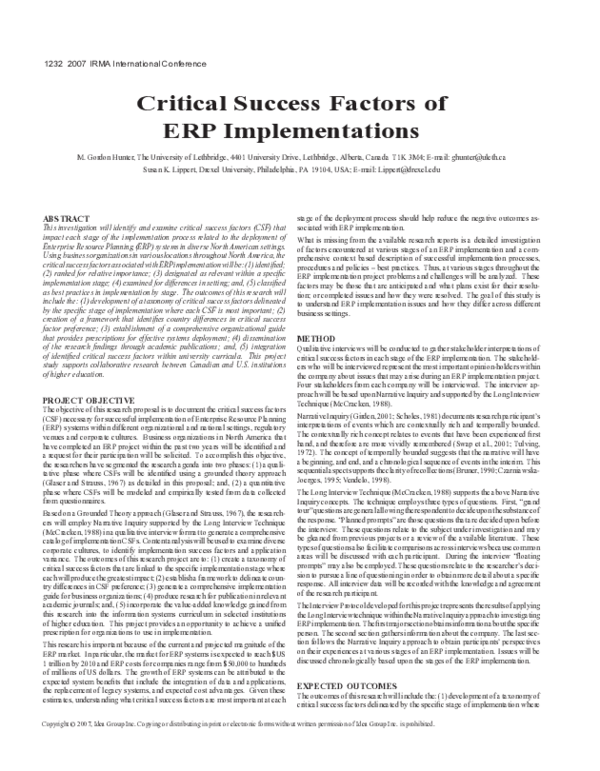 (PDF) Critical Success Factors of ERP Implementation: Evidence from Manufacturing Sector of Karachi