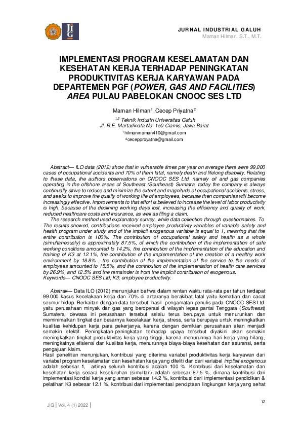 (PDF) Implementasi Program Keselamatan Dan Kesehatan Kerja Terhadap ...
