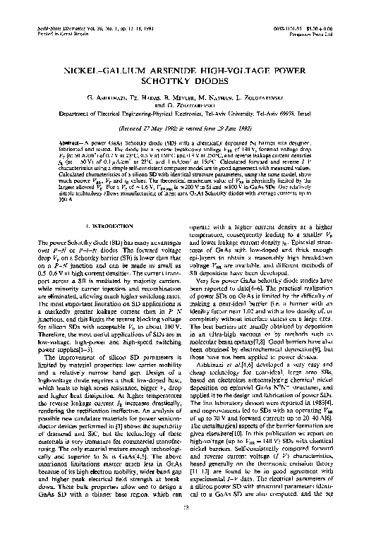 (PDF) Nickel-gallium arsenide high-voltage power Schottky diodes