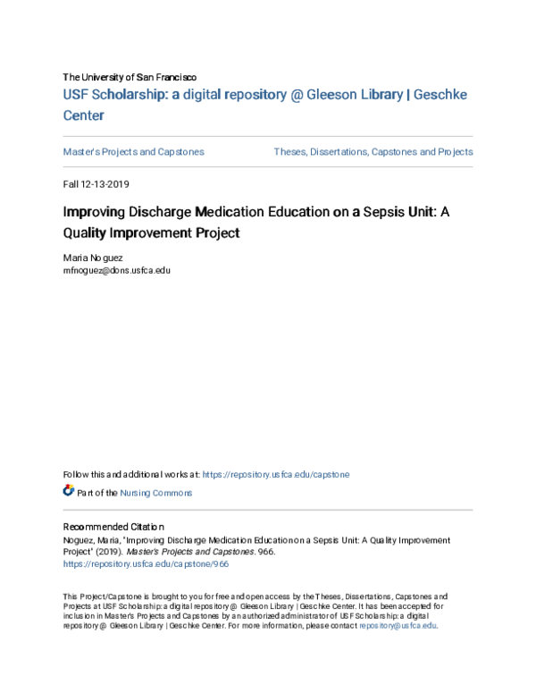 (PDF) Improving Discharge Medication Education on a Sepsis Unit: A Quality Improvement Project