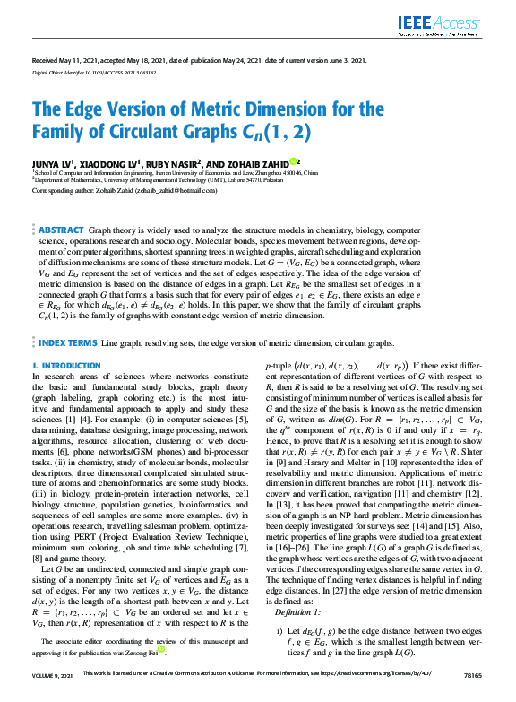 (PDF) The Edge Version of Metric Dimension for the Family of Circulant ...