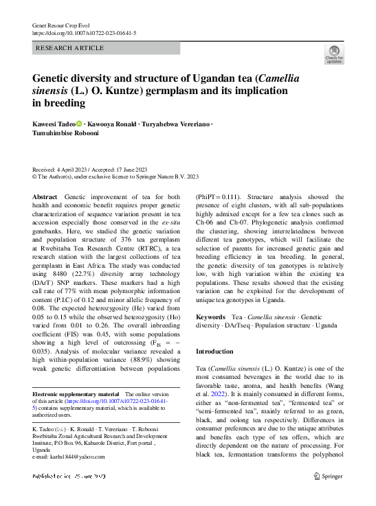 (PDF) Genetic diversity and structure of Ugandan tea (Camellia sinensis ...