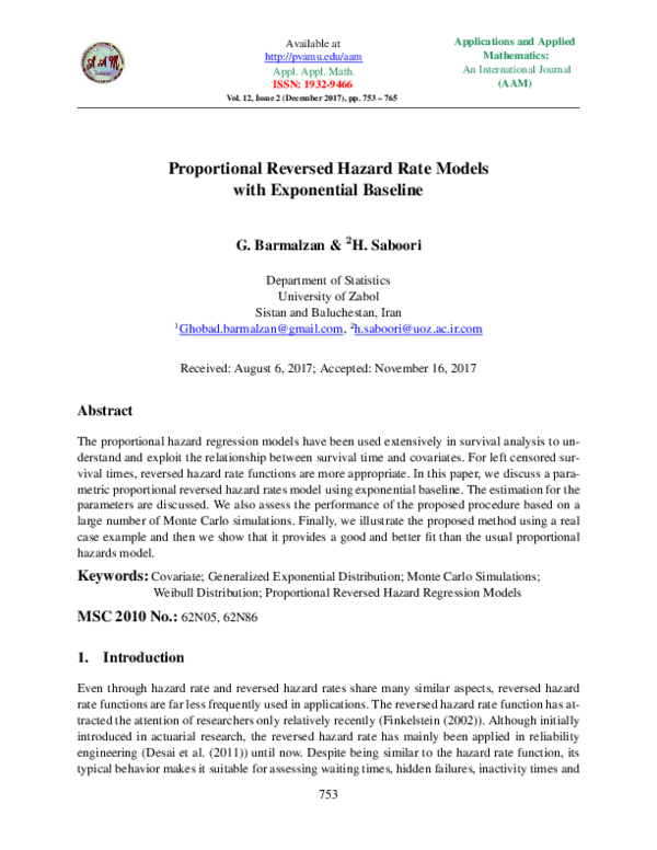 (PDF) Proportional Reversed Hazard Rate Models with Exponential Baseline