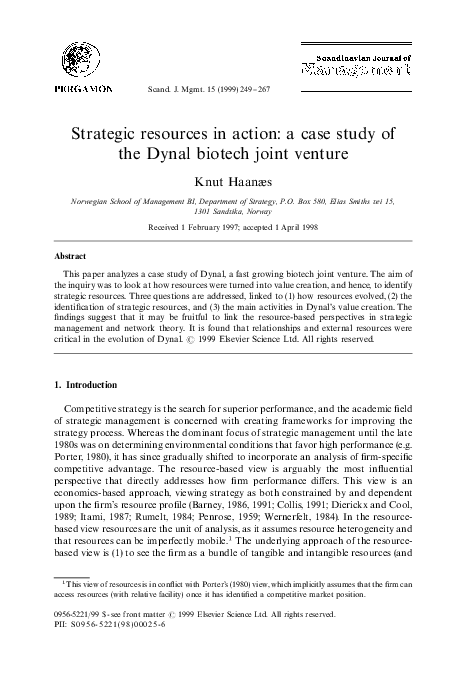 (PDF) Strategic resources in action: a case study of the Dynal biotech ...