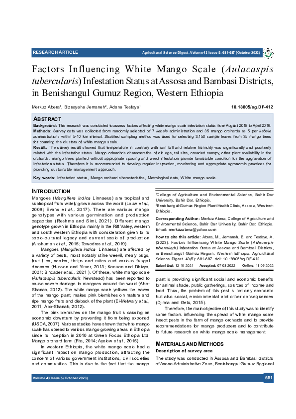 (PDF) Factors Influencing White Mango Scale (Aulacaspis tubercularis ...