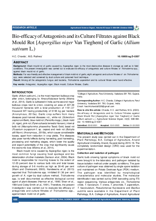 (PDF) Bio-efficacy of Antagonists and its Culture Filtrates against ...