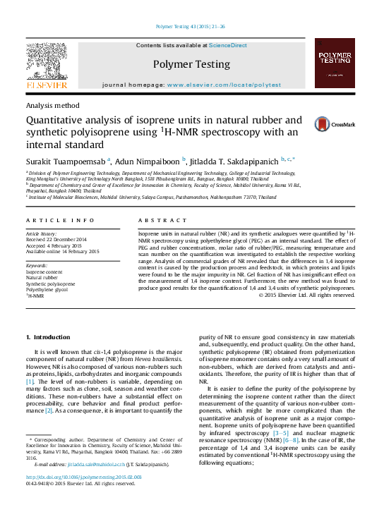 (PDF) Quantitative analysis of isoprene units in natural rubber and ...