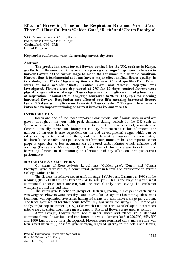 (PDF) Effect of Harvesting Time on the Respiration Rate and Vase Life ...