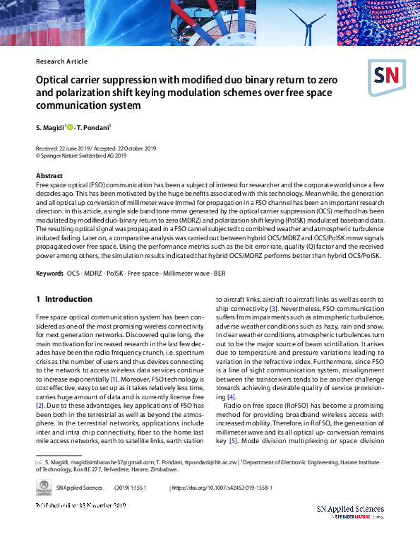 Pdf Optical Carrier Suppression With Modified Duo Binary Return To Zero And Polarization Shift