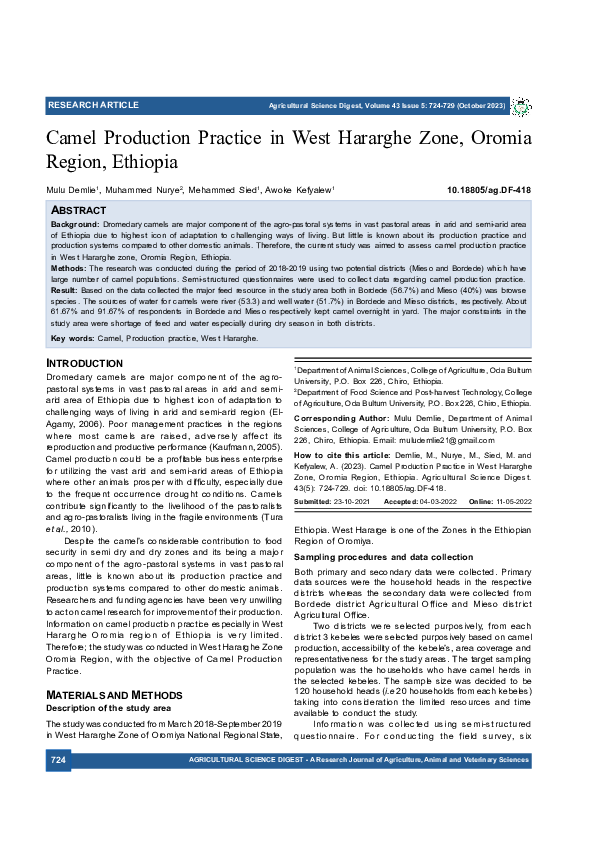 (PDF) Camel Production Practice in West Hararghe Zone, Oromia Region ...