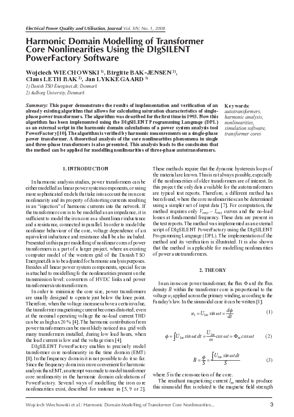 (PDF) Harmonic Domain Modelling of Transformer Core Nonlinearities Using the DIgSILENT ...