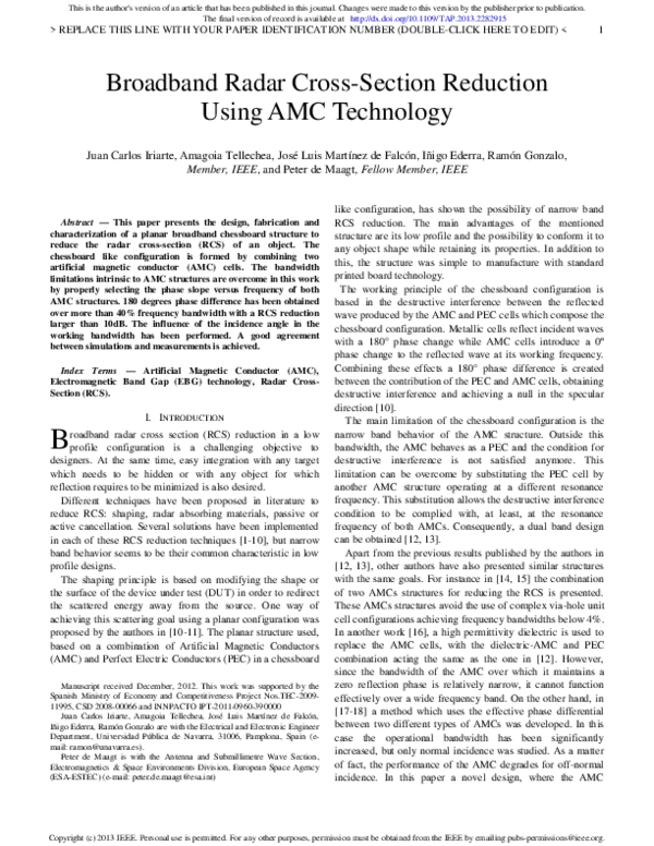 (PDF) Broadband Radar Cross-Section Reduction Using AMC Technology