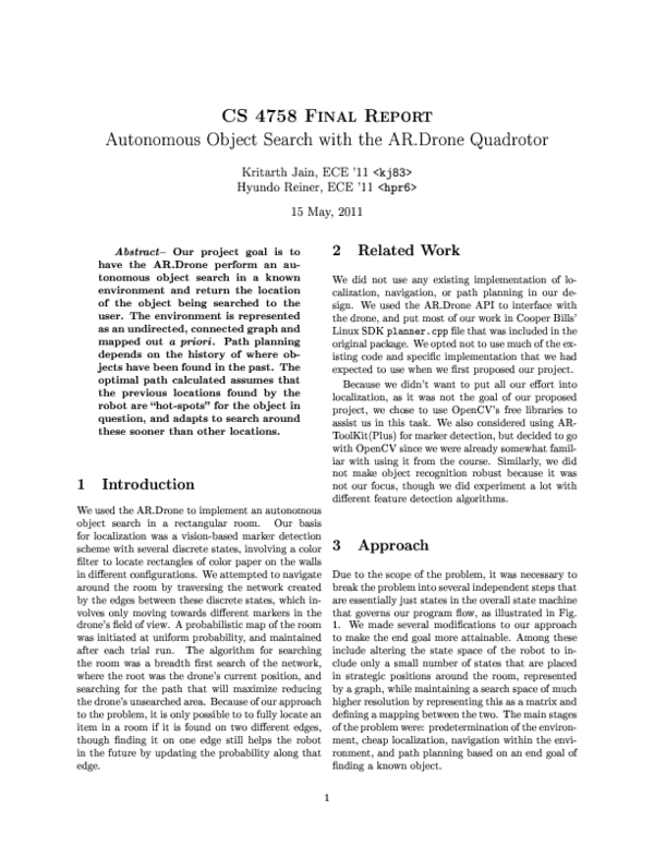 (PDF) CS 4758 Final Report Autonomous Object Search with the AR.Drone ...