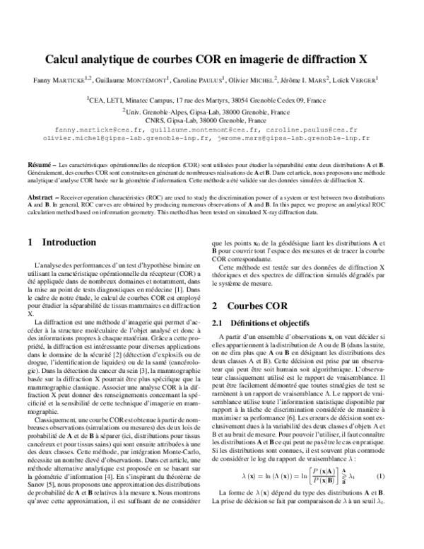 (PDF) Calcul analytique de courbes COR en imagerie de diffraction X
