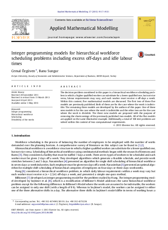 Pdf Hierarchical Workforce Scheduling With Integer Programming Models