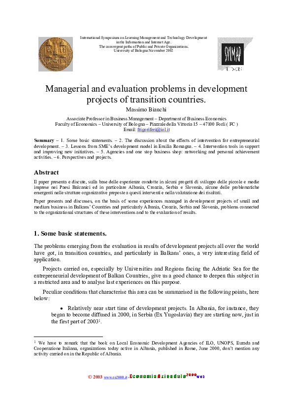 (PDF) Managerial and evaluation problems in development projects of ...