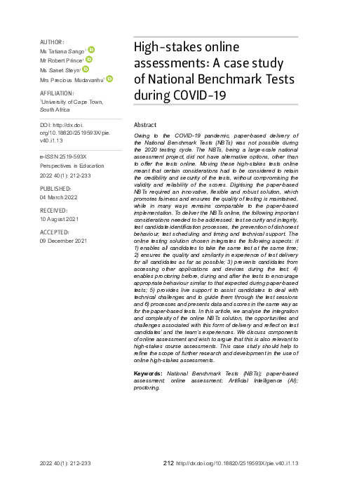 (PDF) High-stakes online assessments: A case study of National ...