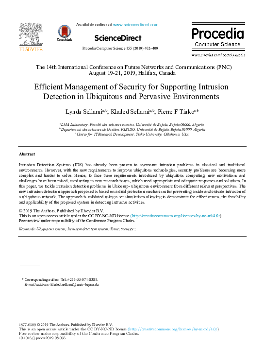 (PDF) Efficient Management of Security for Supporting Intrusion Detection in Ubiquitous and ...