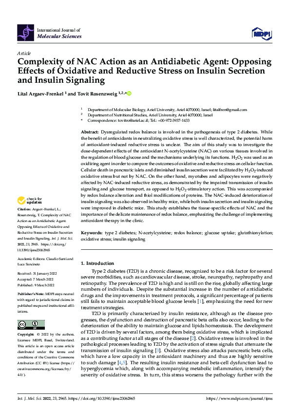 (PDF) Complexity of NAC Action as an Antidiabetic Agent: Opposing Effects of Oxidative and ...