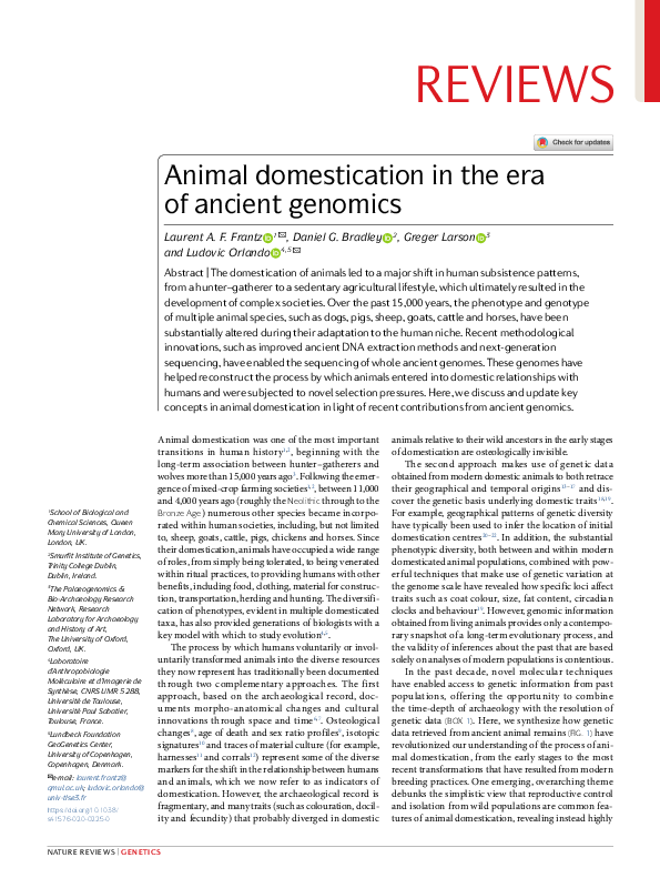 (PDF) Animal domestication in the era of ancient genomics