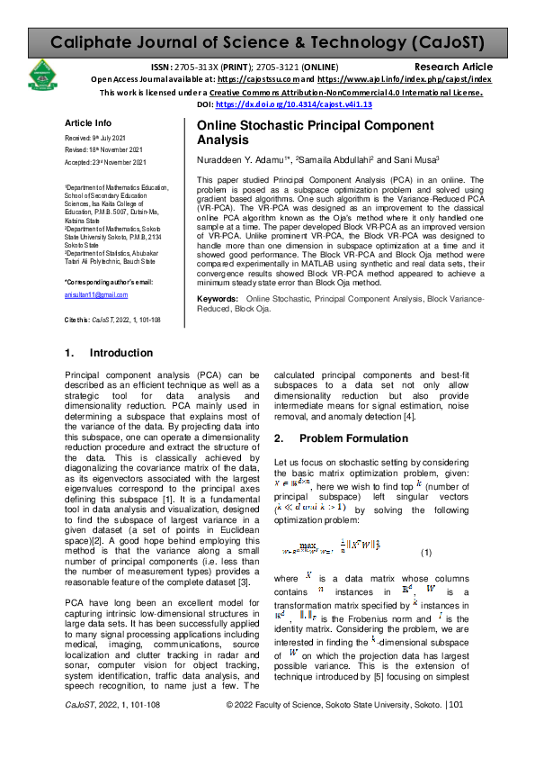 (PDF) Online Stochastic Principal Component Analysis | sani musa ... (PDF) Online Stochastic Principal Component Analysis | sani musa ...