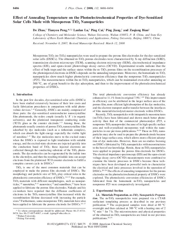 (PDF) Effect of Annealing Temperature on the Photoelectrochemical Properties of Dye-Sensitized ...