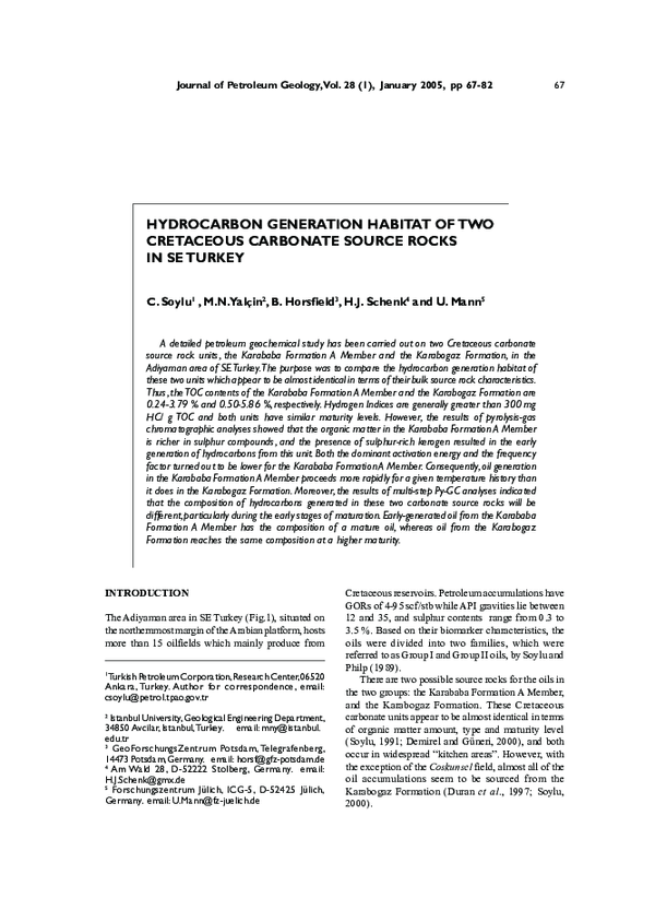(PDF) Hydrocarbon Generation Habitat of Two Cretaceous Carbonate Source ...