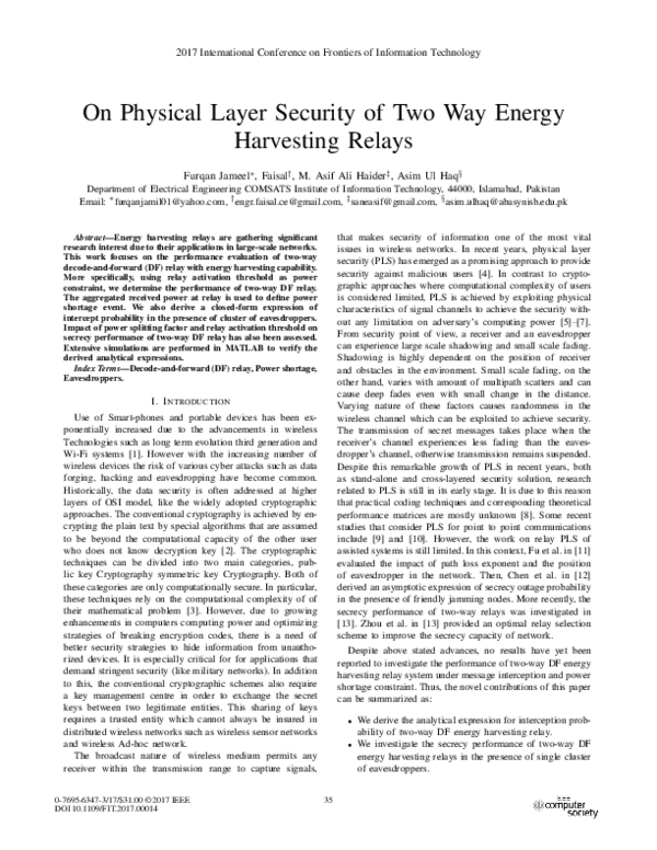 (PDF) On Physical Layer Security of Two Way Energy Harvesting Relays