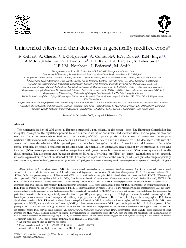 (PDF) Unintended effects and their detection in genetically modified crops | Francesco Cellini ...