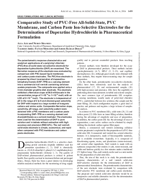 (PDF) Comparative Study of PVC-Free All-Solid-State, PVC Membrane, and Carbon Paste Ion ...