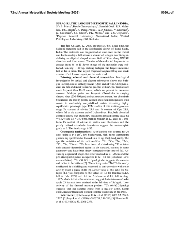 (PDF) Sulagiri, the Largest Meteorite Fall in India