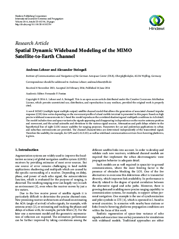 (PDF) Spatial Dynamic Wideband Modeling of the MIMO Satellite-to-Earth Channel
