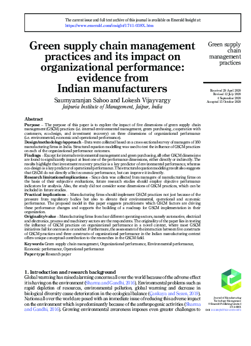 (PDF) Green Supply Chain Management Practices and Its Impact on Business Performance