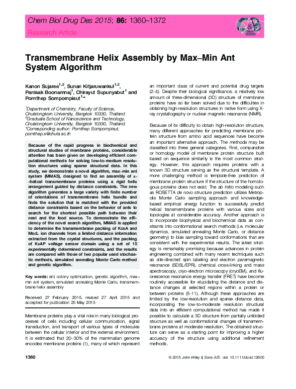 Pdf Transmembrane Helix Assembly By Max Min Ant System Algorithm