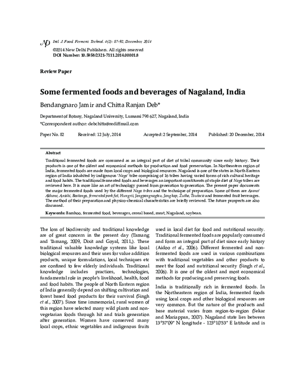 (PDF) Some fermented foods and beverages of Nagaland, India