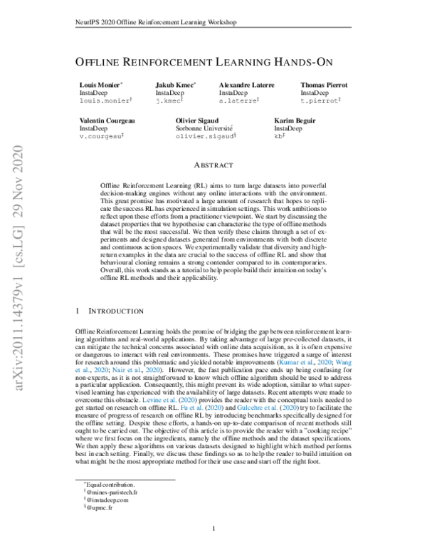 Pdf Offline Reinforcement Learning Hands On