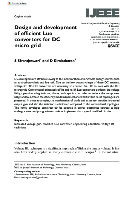 (PDF) Design and development of efficient Luo converters for DC micro grid