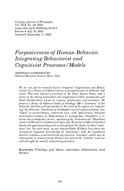 (PDF) Purposiveness of Human Behavior. Integrating Behaviorist and ...