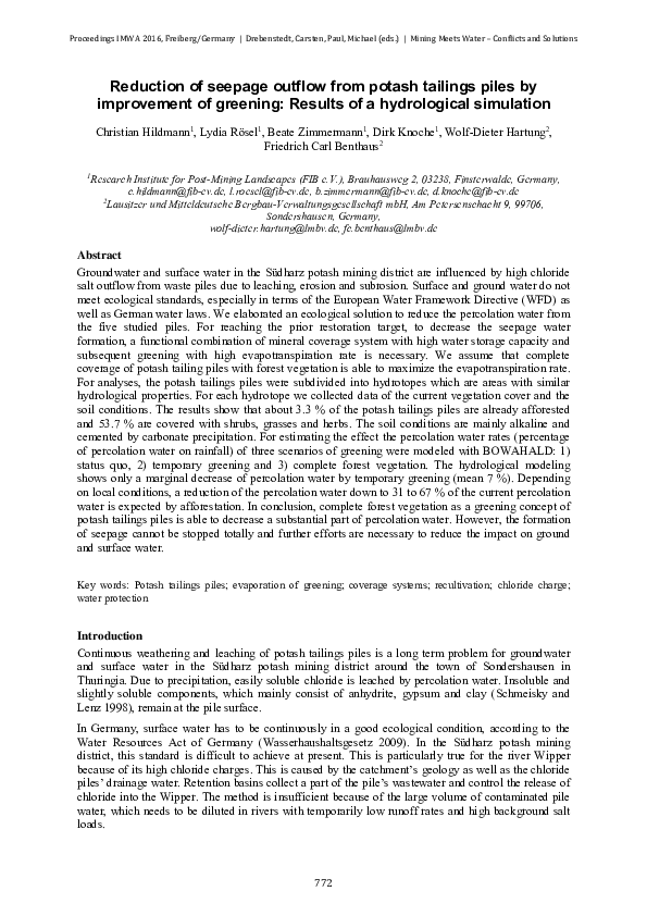 (PDF) Reduction of seepage outflow from potash tailings piles by ...