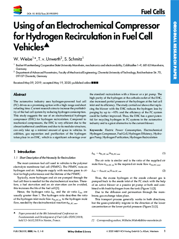 (PDF) Using of an Electrochemical Compressor for Hydrogen Recirculation ...