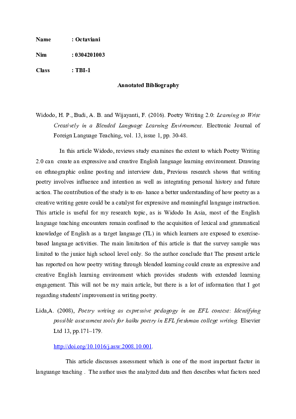 (DOC) Annotated Bibliography - Octaviani