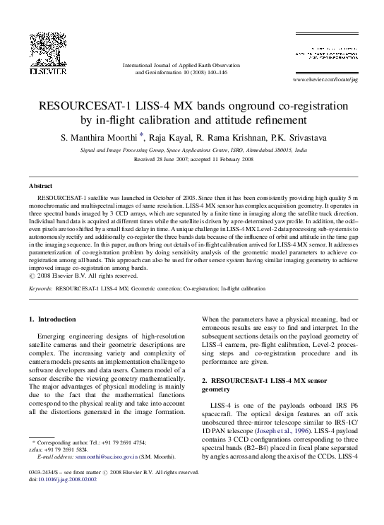 (PDF) RESOURCESAT-1 LISS-4 MX bands onground co-registration by in ...