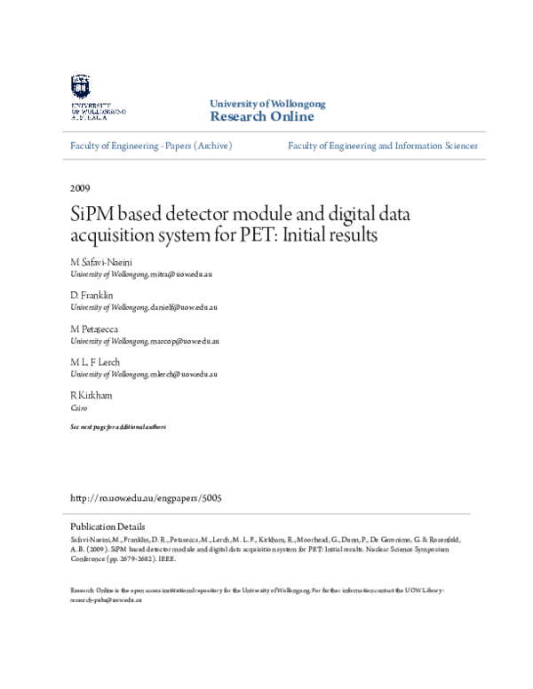 (PDF) SiPM based detector module and digital data acquisition system for PET: Initial results ...