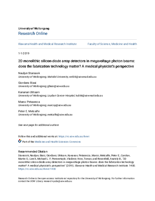 (PDF) 2D monolithic silicon-diode array detectors in megavoltage photon beams: does the ...