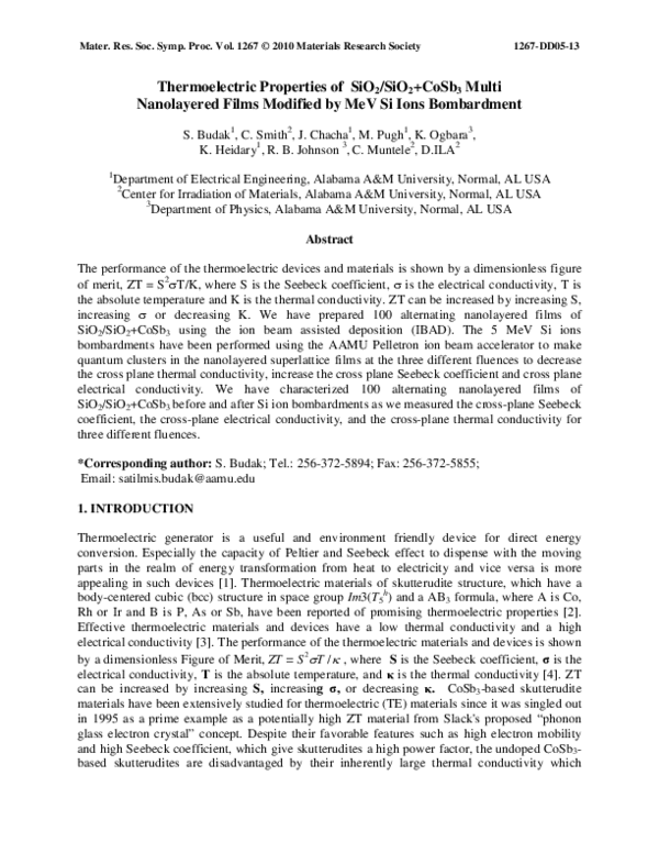 (PDF) Thermoelectric Properties of SiO2/SiO2+CoSb3Multi Nanolayered Films Modified by Me v Si ...