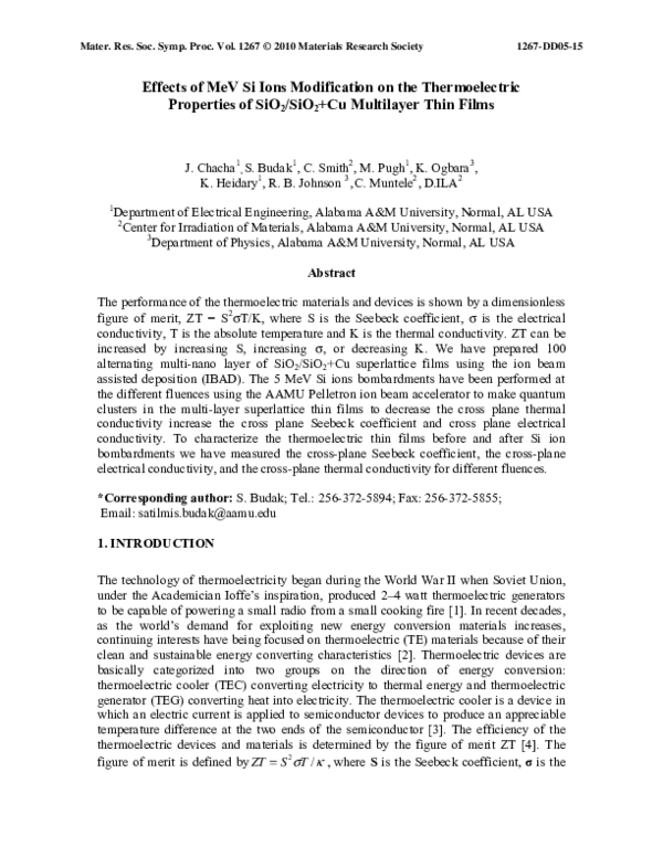 (PDF) Effects of MeV Si Ions Modification on the Thermoelectric Properties of SiO2/SiO2+Cu ...