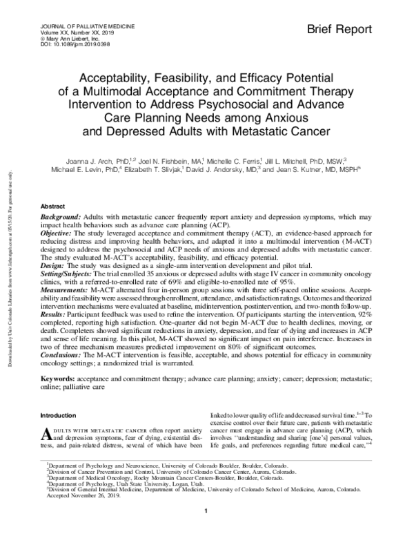 (PDF) Acceptability, Feasibility, and Efficacy Potential of a Multimodal Acceptance and ...